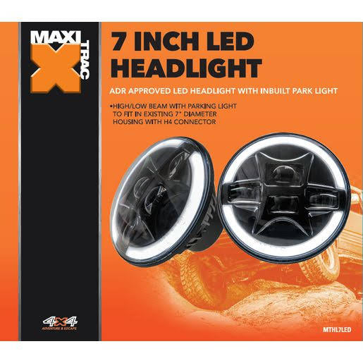 Maxi Trac 7 Inch LED Headlight, H4 Connector, High/Low Beam, 6000K IP6 ...